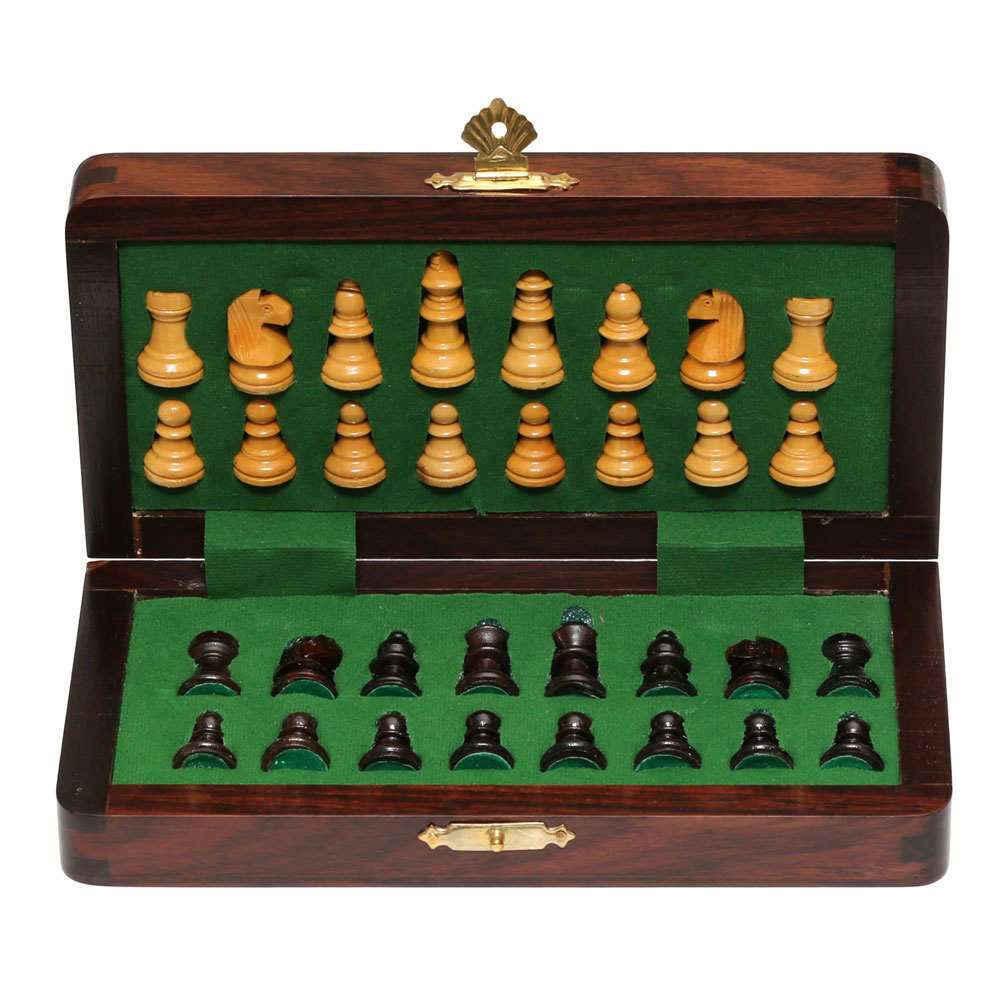 Lion Chess - 7" Rosewood Magnetic Chess Set Magnetic